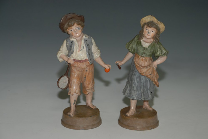 antique Heyde tin figures * 2 children playing * tin cast at 1900