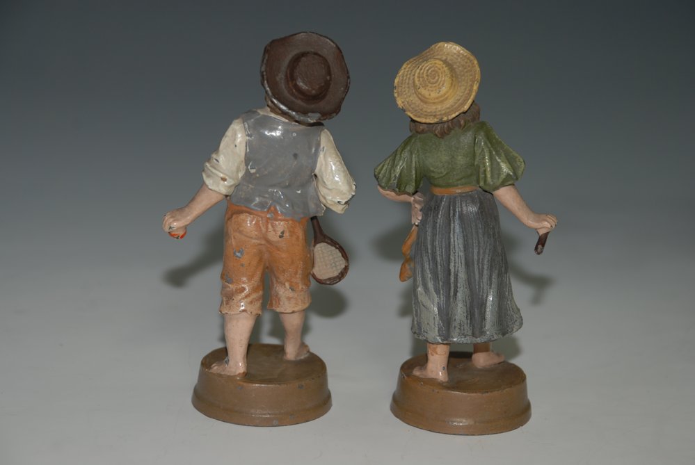 antique Heyde tin figures * 2 children playing * tin cast at 1900