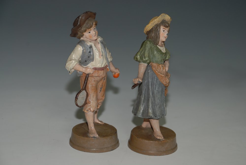 antique Heyde tin figures * 2 children playing * tin cast at 1900