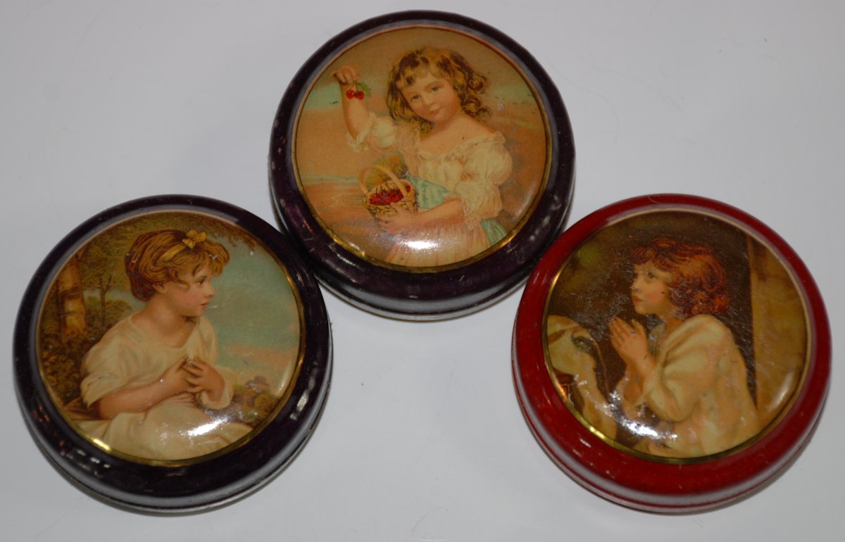 5 miniature tin cans with children's motifs * litho tin. * France ...