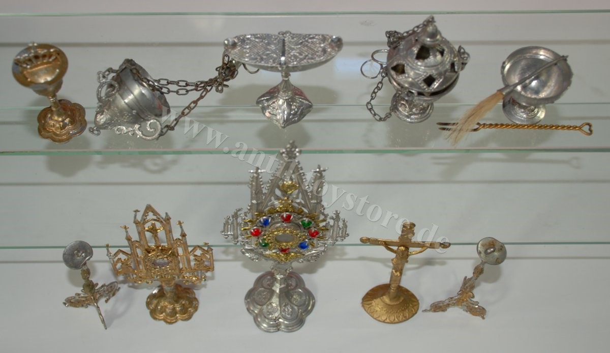 antique dollhouse miniature altar pewter accessories * 10 parts ...