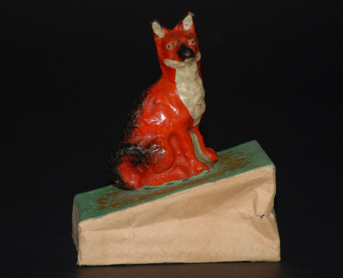 antique paper mache / wooden bellows figure * fox * at 1860/1880