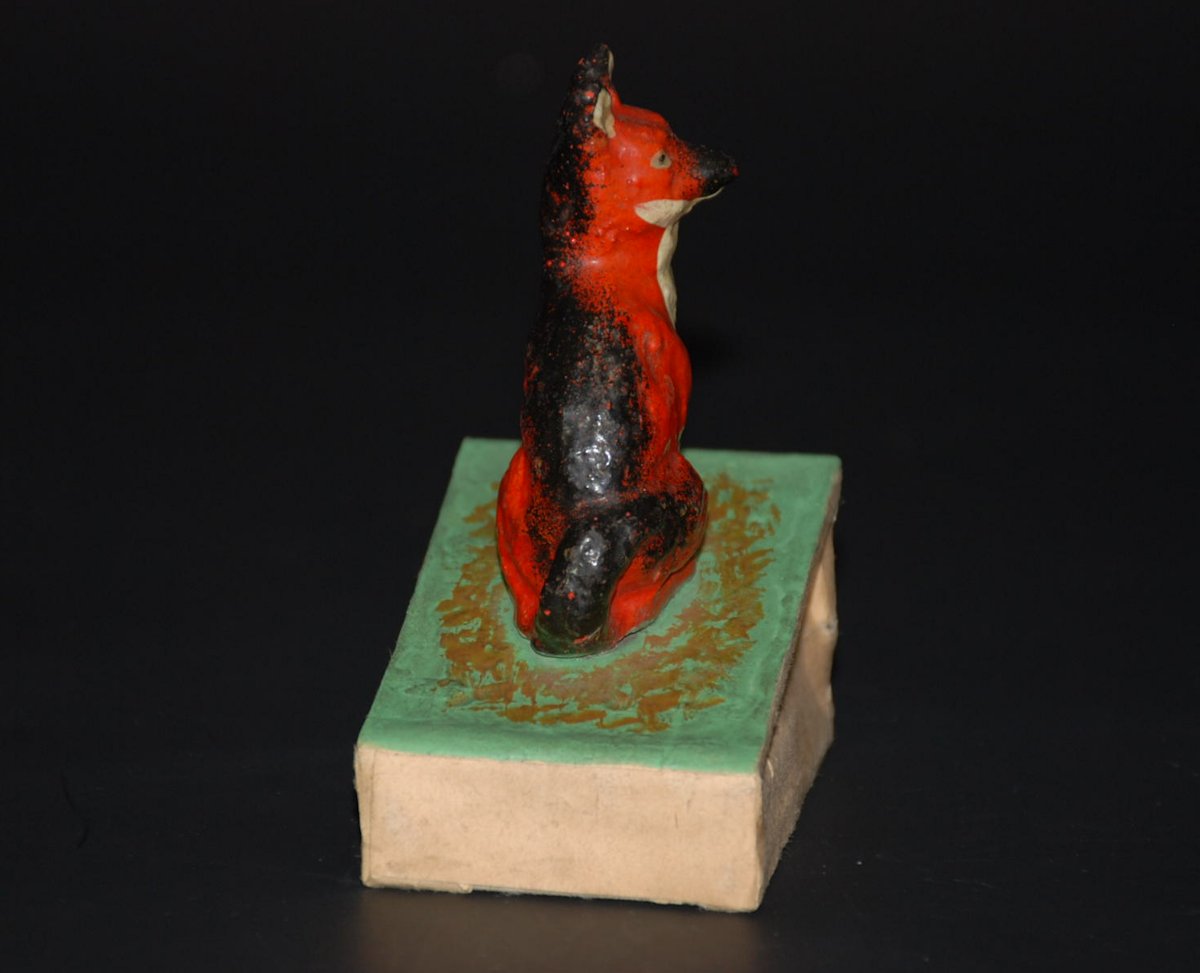 antique paper mache / wooden bellows figure * fox * at 1860/1880