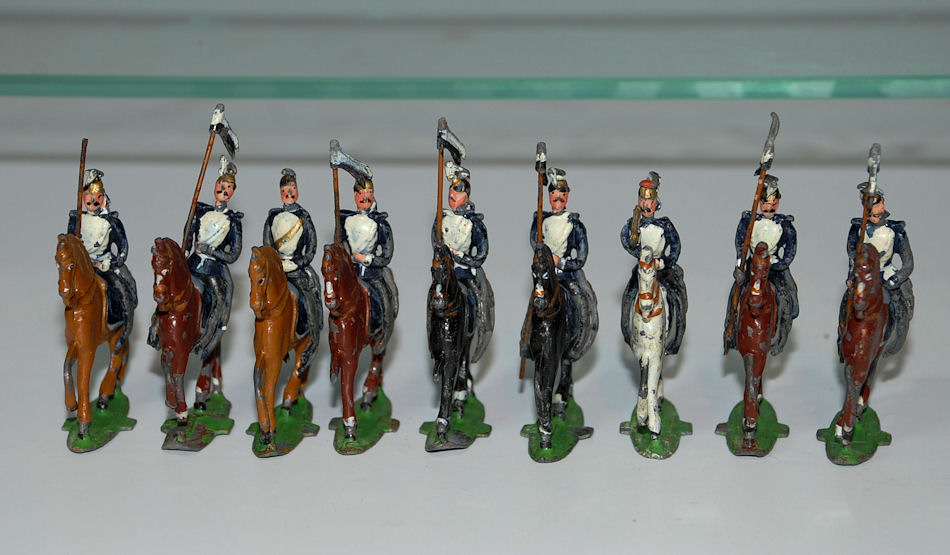 antique tin figures 9 x Prussian cavalry lancer G. Heyde at 1900